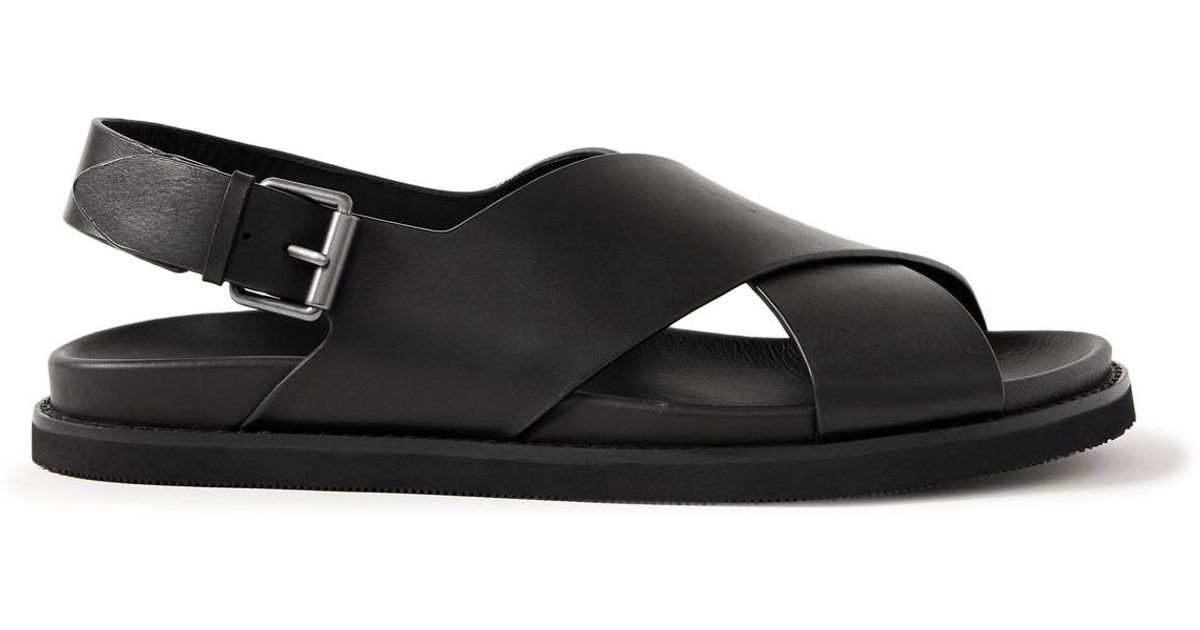 Polo Ralph Lauren Zane Oiled-Leather Sandals in Black for Men | Lyst