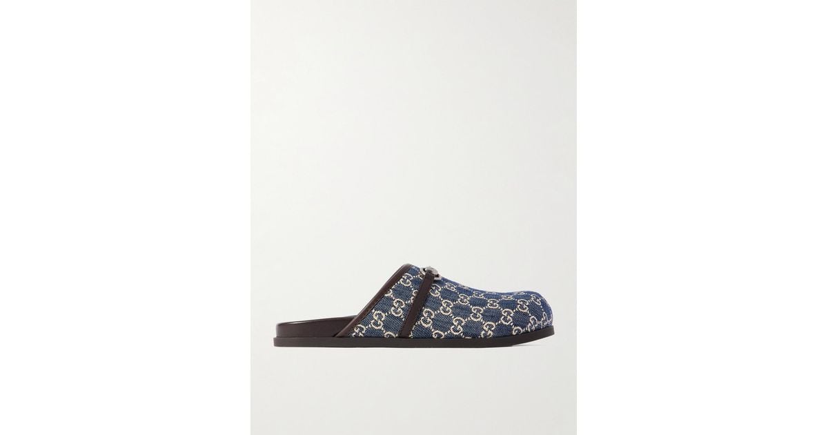 Gucci Rhein Horsebit-Embellished Leather-Trimmed Denim Mules in Blue ...