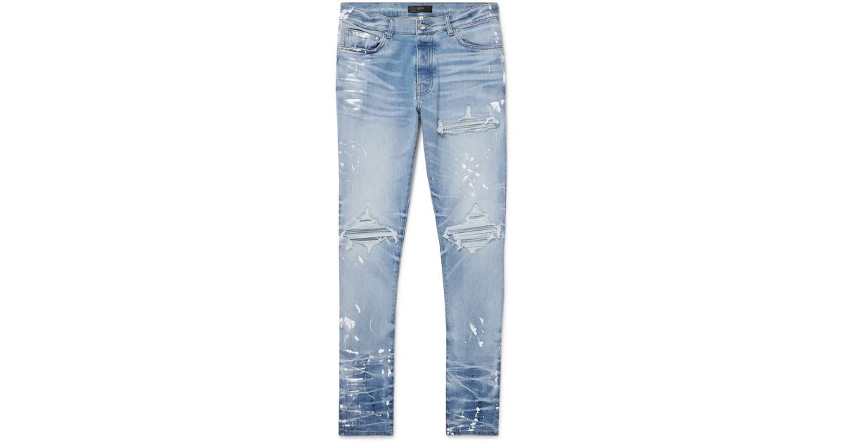 Amiri Mx1 Slim-Fit Straight-Leg Panelled Distressed Paint-Splattered ...