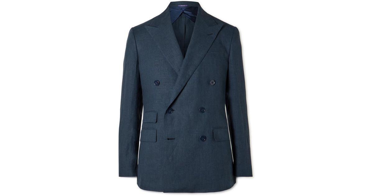Ralph Lauren Kent Slim-Fit Double-Breasted Linen Suit Jacket in Blue ...