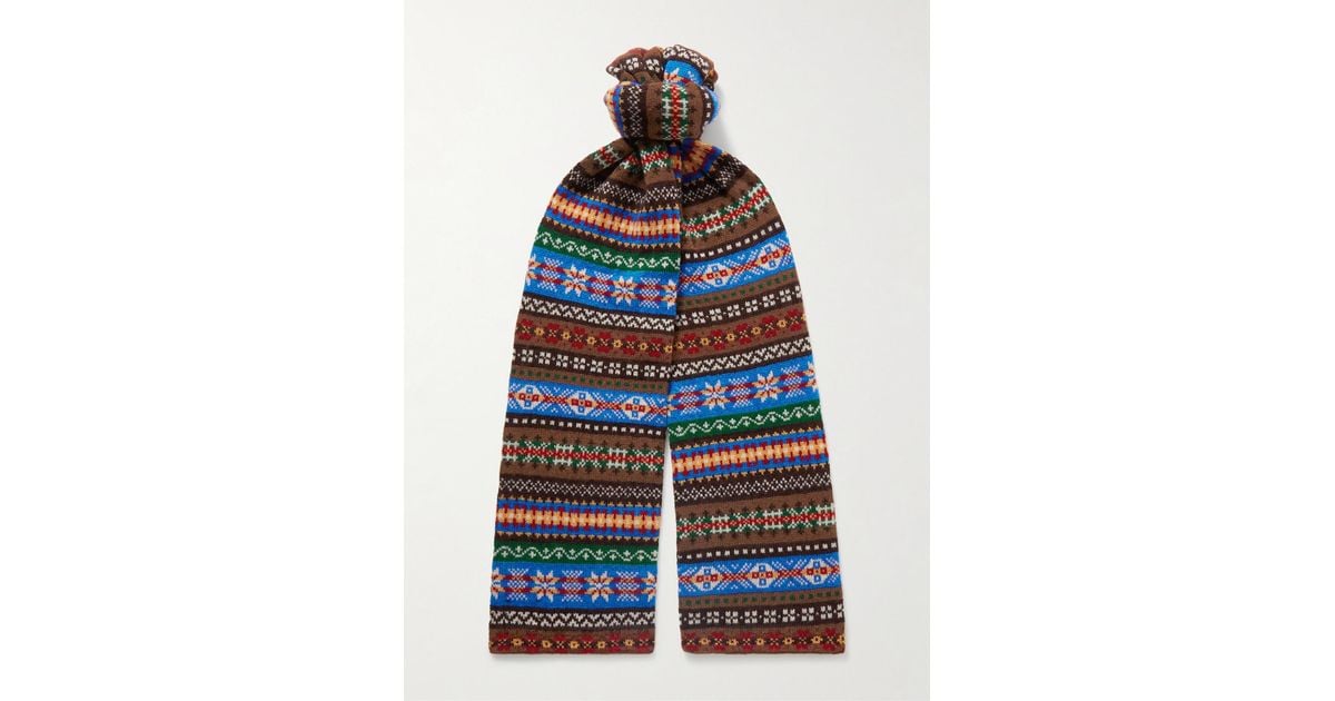 Drake's Fair Isle Wool Scarf in Blue for Men | Lyst UK