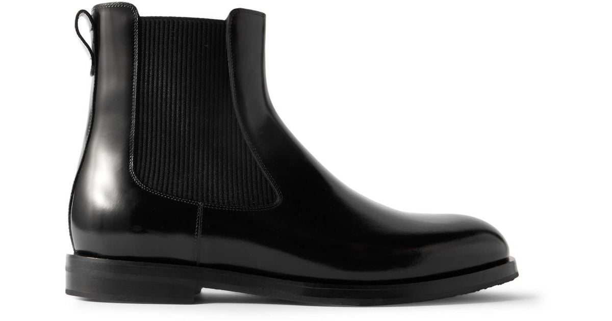 Manolo Blahnik Sempione Manny Polished-Leather Chelsea Boots in Black ...