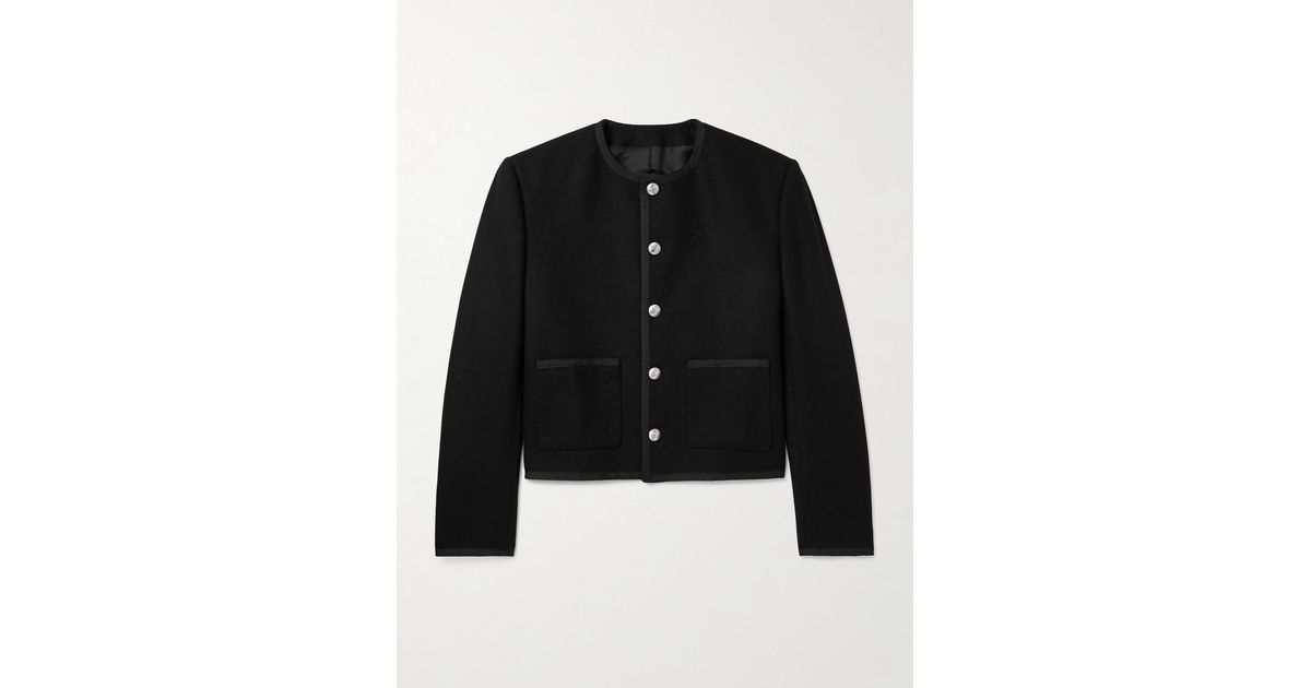 Celine Slim-Fit Cropped Webbing-Trimmed Cashmere-Felt Jacket in Black ...