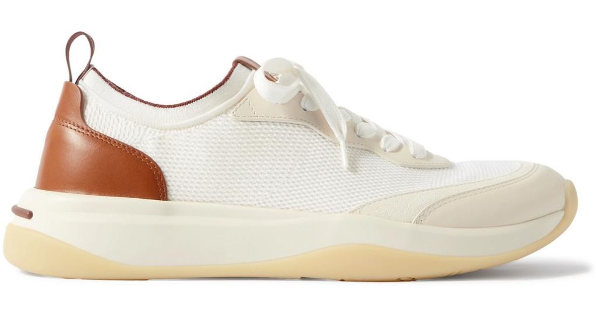 Loro Piana 410 Lp Walk Leather-Trimmed Wish Wool Sneakers in White for ...