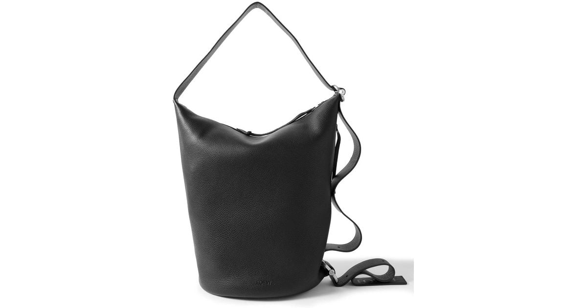 Loewe Loop Medium Logo-Debossed Leather Bucket Bag in Black for Men | Lyst