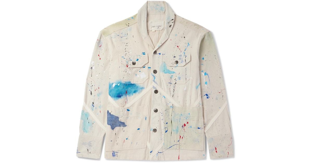 Greg Lauren Shawl-Collar Paint-Splattered Cotton-Canvas Overshirt in ...