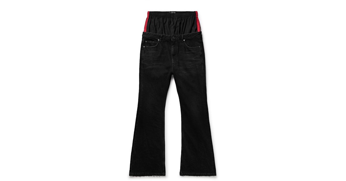 Balenciaga Layered Shell-trimmed Distressed Flared Jeans in Black for ...