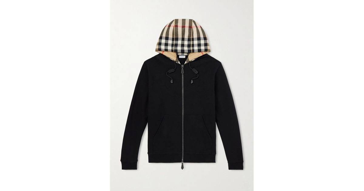 Burberry Checked Cotton-jersey Zip-up Hoodie in Blue for Men | Lyst UK