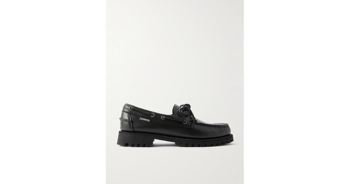 Sebago Ranger Waxed-leather Boat Shoes in Black for Men | Lyst UK