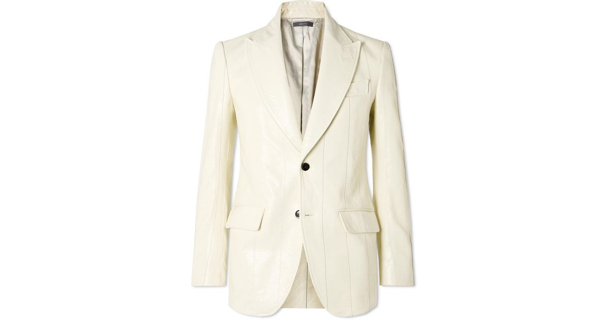 Tom Ford Slim-fit Snake-effect Leather Blazer in Natural for Men | Lyst