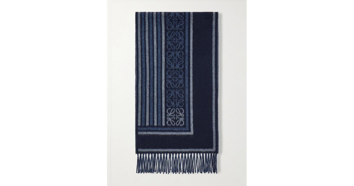 Loewe Fringed Wool And Cashmere-Blend Scarf in Blue for Men | Lyst UK