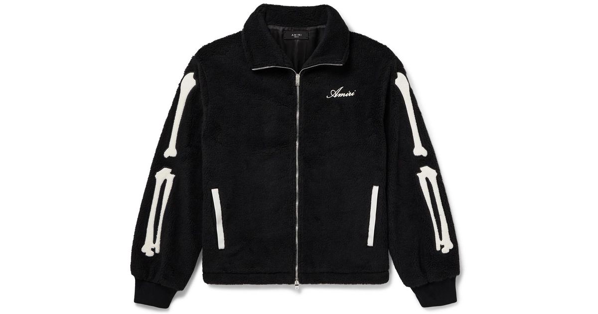 Amiri Bones Appliquéd Logo-Embroidered Fleece Jacket in Black for Men ...