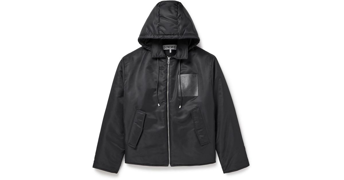 Loewe Leather-trimmed Nylon-twill Hooded Jacket in Black for Men | Lyst
