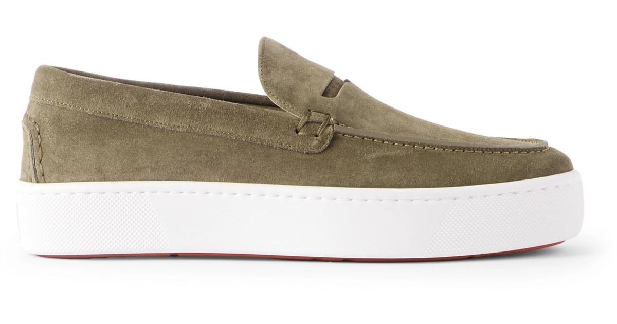 Christian Louboutin Paqueboat Suede Penny Loafers in Gray for Men | Lyst