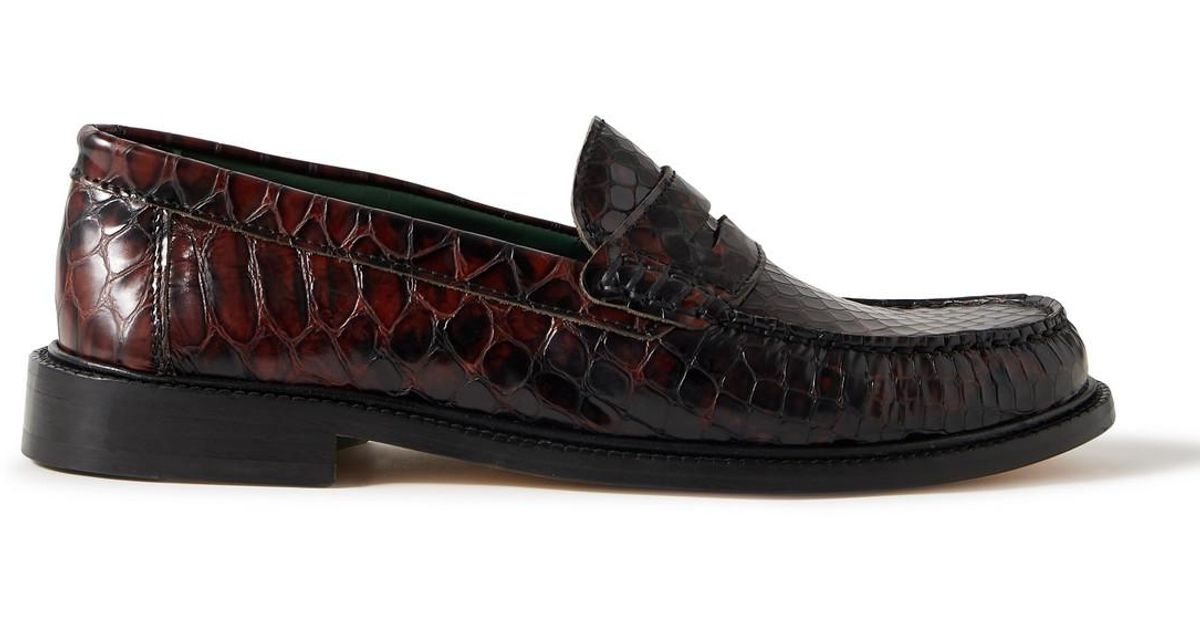 VINNY'S Yardee Python-Effect Leather Penny Loafers in Brown for Men | Lyst
