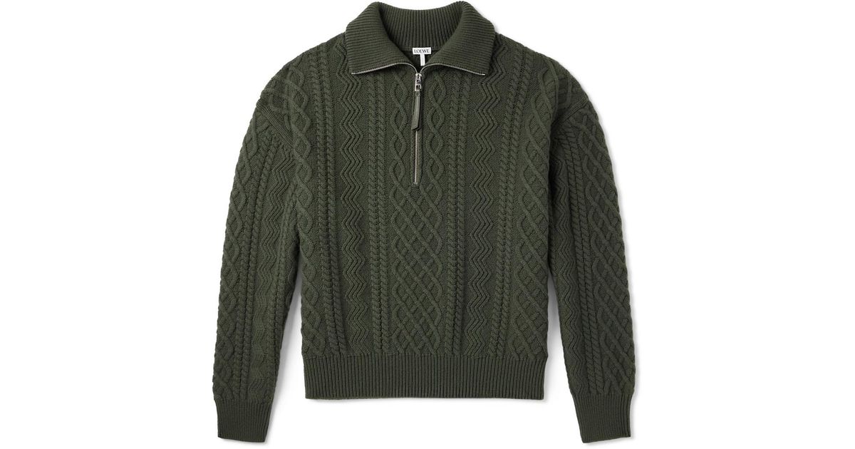 Loewe Cable-knit Wool Half-zip Rollneck Sweater in Green for Men | Lyst