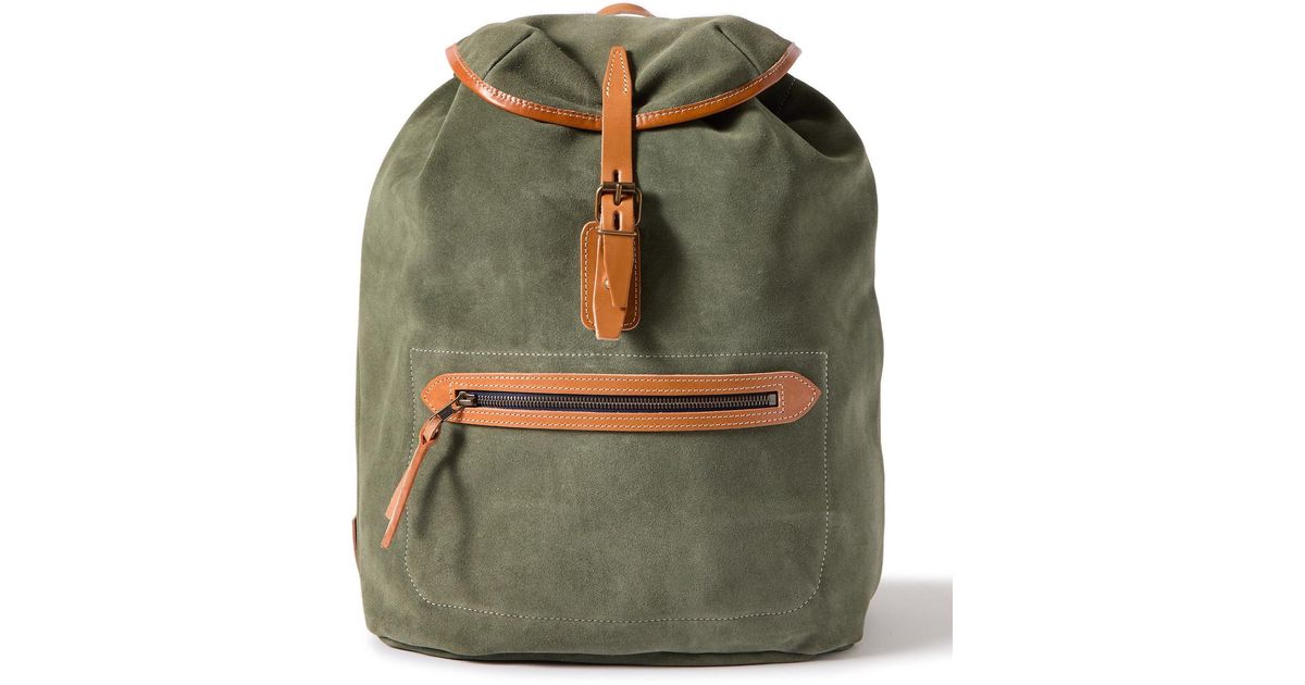 Bleu De Chauffe Camp Leather-Trimmed Suede Backpack in Green for Men | Lyst