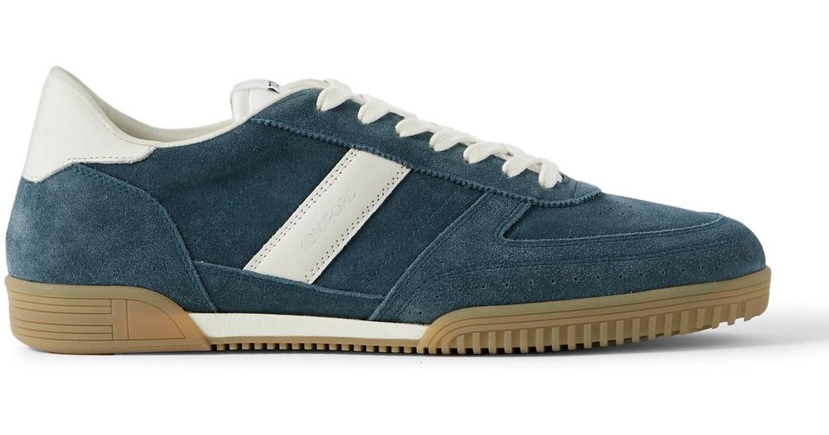 Tom Ford Terence Leather-Trimmed Suede Sneakers in Blue for Men | Lyst