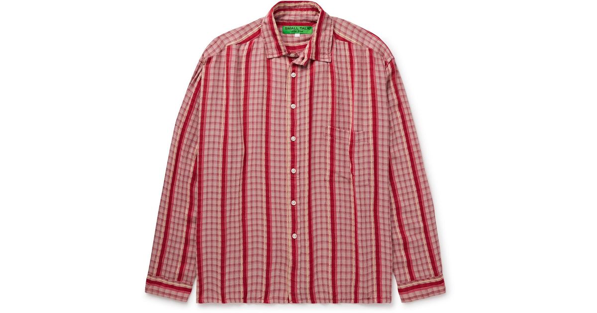 Small Talk Striped Checked Voile Shirt in Red for Men | Lyst