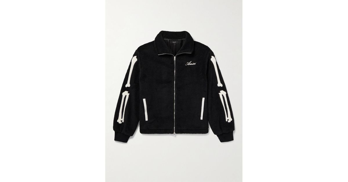 Amiri Bones Appliquéd Logo-Embroidered Fleece Jacket in Black for Men ...