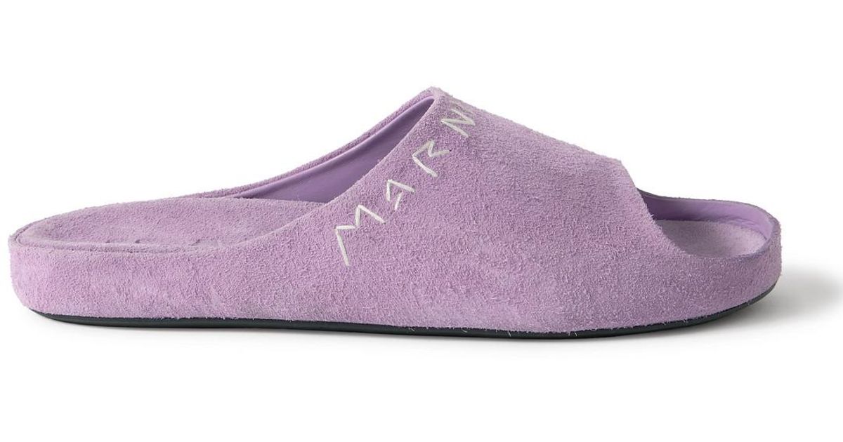 Marni Logo-Embroidered Suede Slides in Purple for Men | Lyst