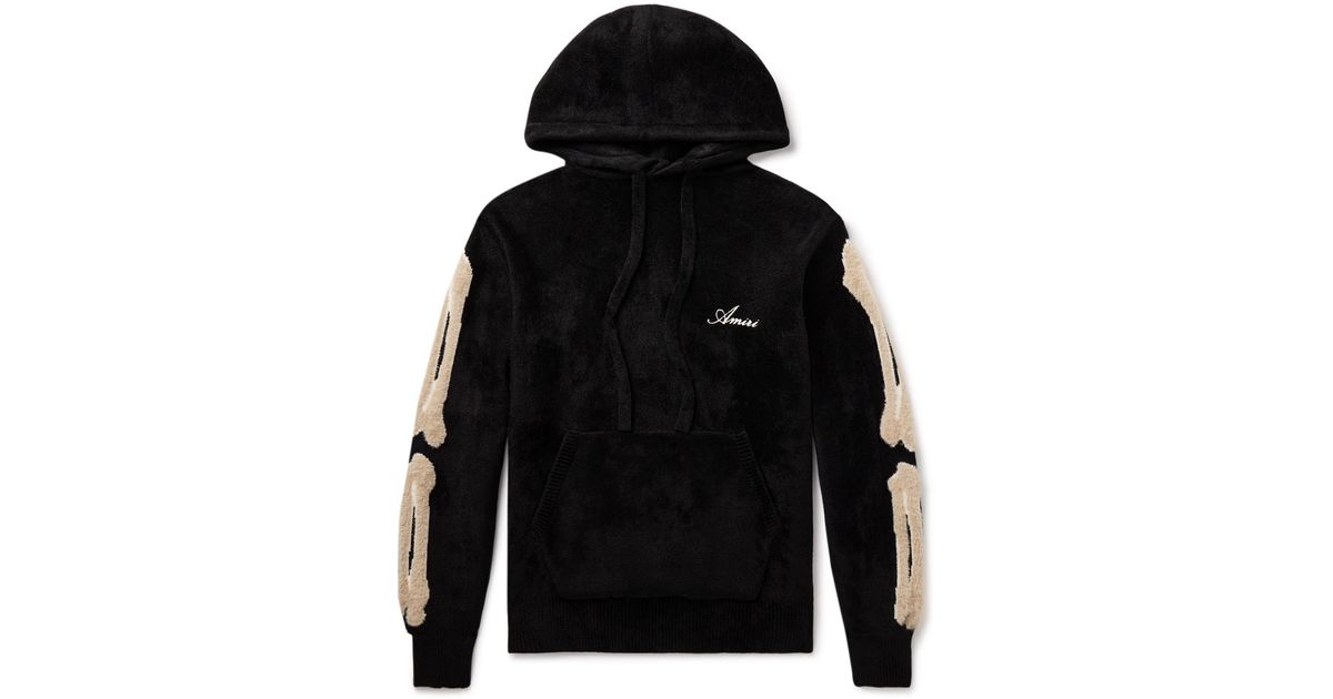 Amiri Bones Fleece-trimmed Logo-embroidered Chenille Hoodie in Black ...