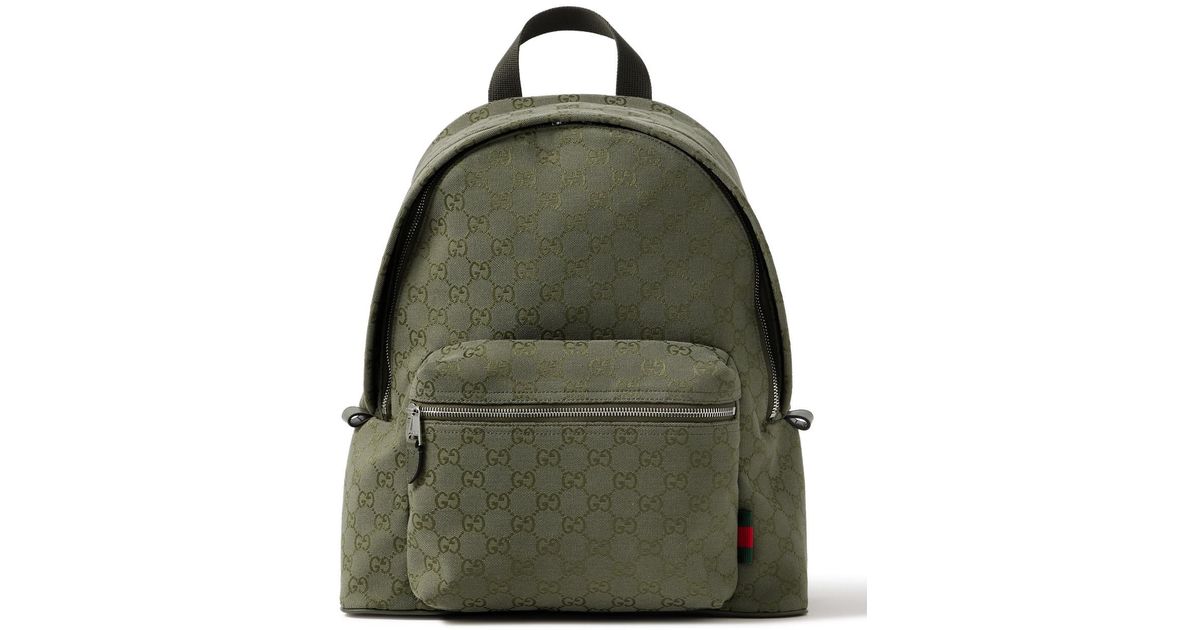 Gucci Neo Leather-Trimmed Monogrammed Canvas Backpack in Green for Men ...
