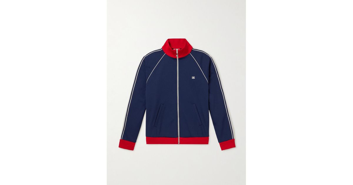 Celine Webbing-Trimmed Logo-Embroidered Jersey Track Jacket in Blue for ...