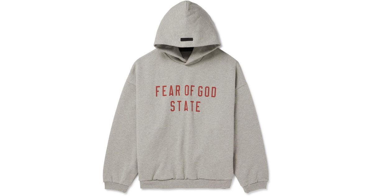 Fear Of God Oversized Logo-Print Cotton-Blend Jersey Hoodie in Gray for ...