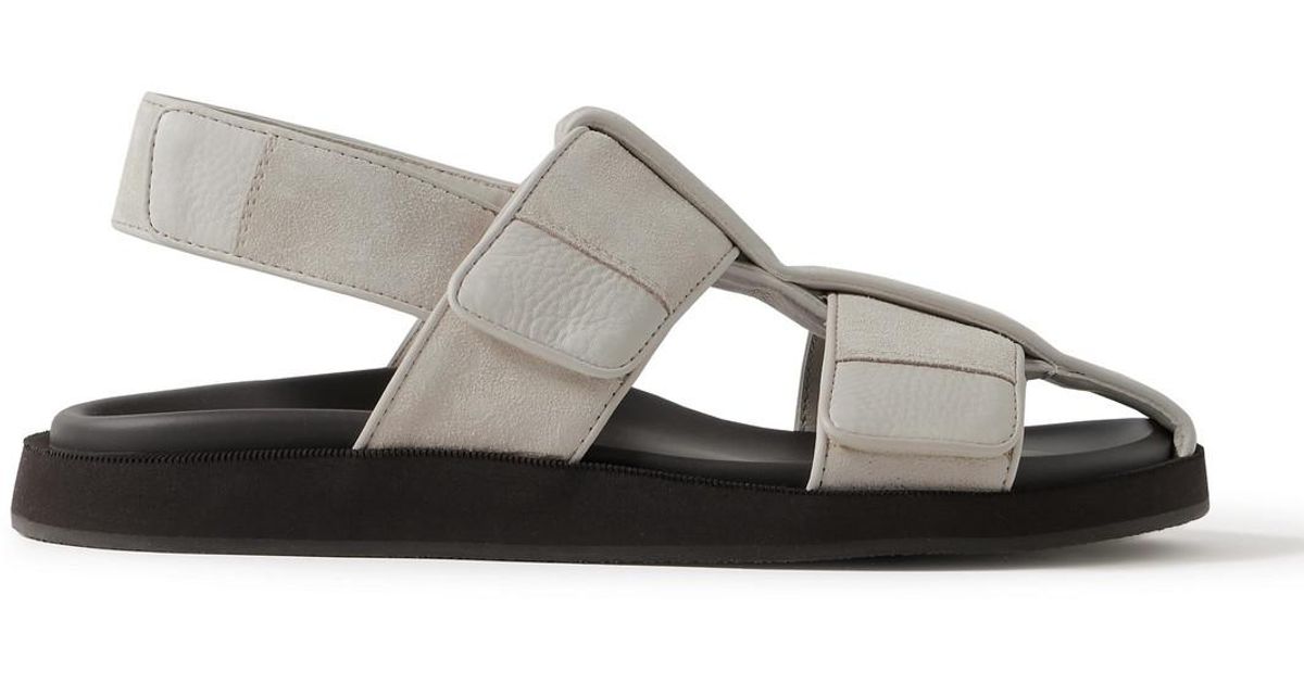 John Lobb Milford Leather-Trimmed Suede Sandals in White for Men | Lyst