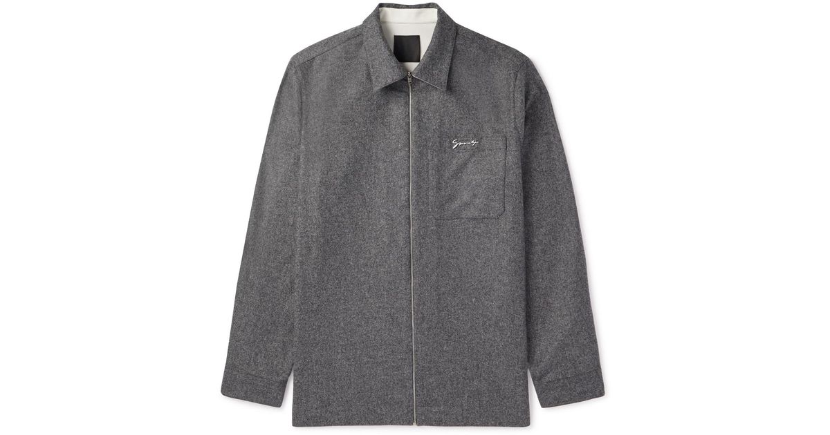 Givenchy Logo-appliquéd Wool-flannel Shirt Jacket in Gray for Men | Lyst
