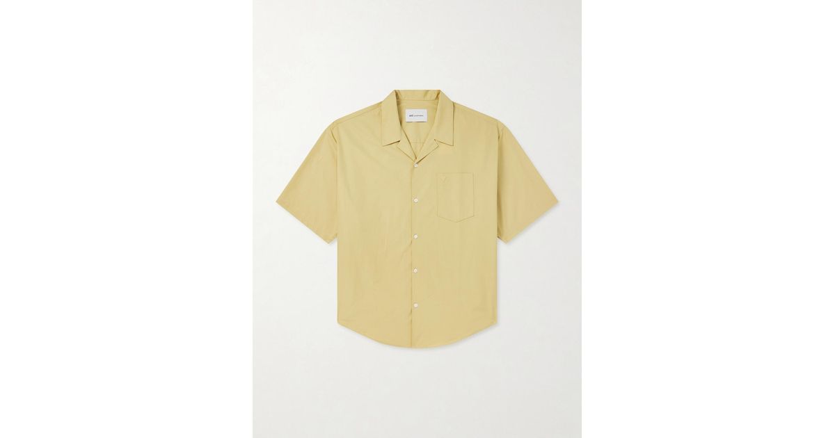 Ami Paris Logo-embroidered Camp-collar Cotton Shirt in Yellow for Men ...