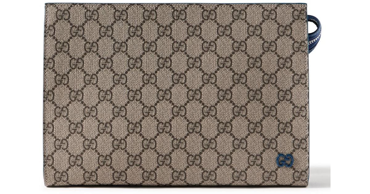 Gucci Leather-trimmed Monogrammed Coated-canvas Pouch in Brown for Men ...