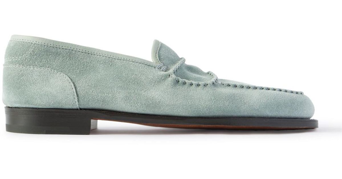 John Lobb Bath Leather-Trimmed Suede Loafers in Green for Men | Lyst