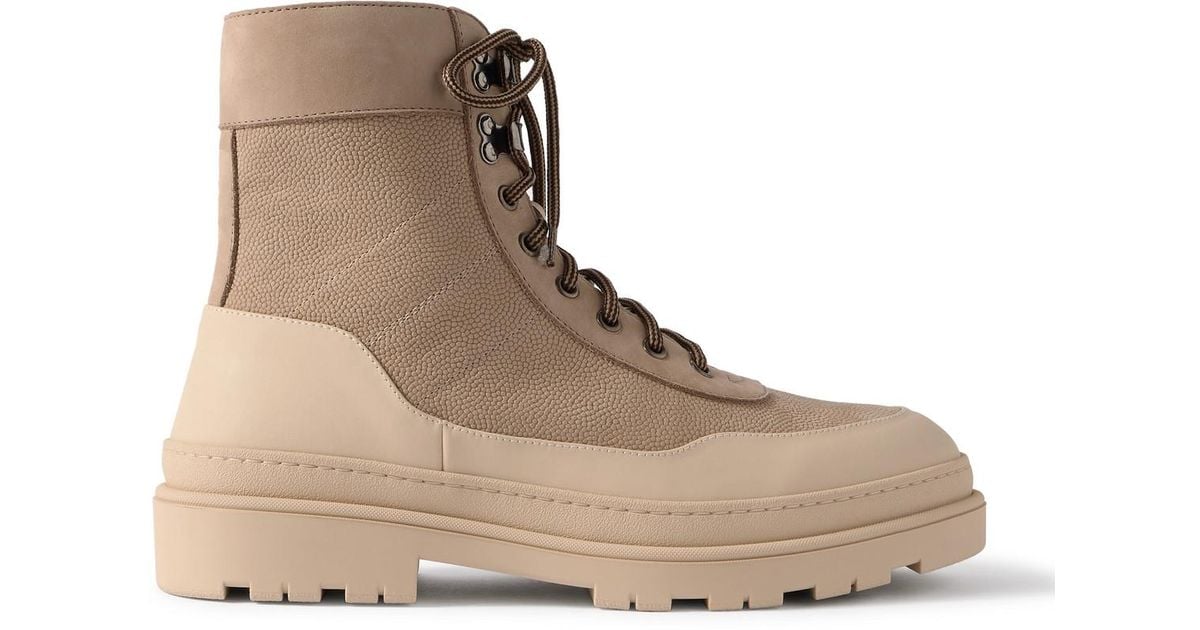 Brunello Cucinelli Rubber And Leather-trimmed Pebble-grain Nubuck And ...