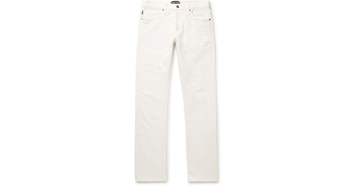 Tom Ford Slim-Fit Straight-Leg Selvedge Jeans in White for Men | Lyst