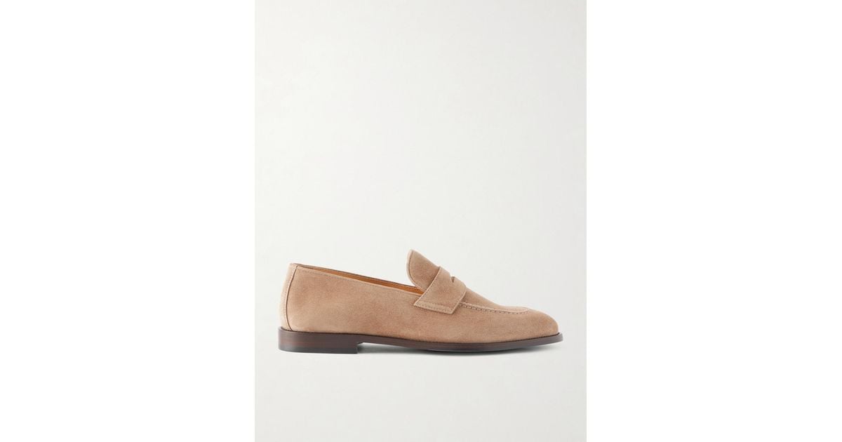 Brunello Cucinelli Calf Suede Penny Loafers In White For Men Lyst