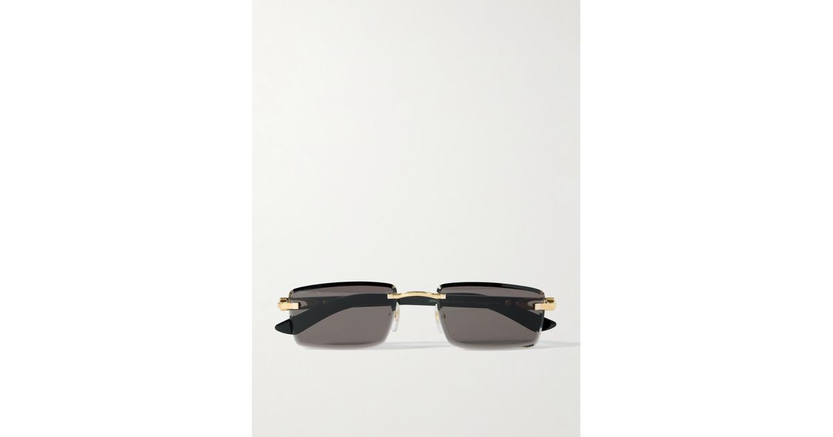 Cartier Signature Rectangular-Frame Rimless Acetate And-Tone Sunglasses ...
