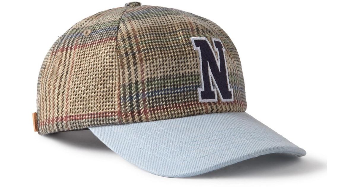 Noah Logo-embroidered Checked Linen Baseball Cap in Brown for Men | Lyst