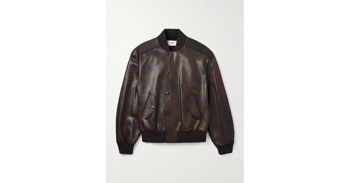 Celine Teddy Full-Grain Leather Bomber Jacket in Black for Men | Lyst UK