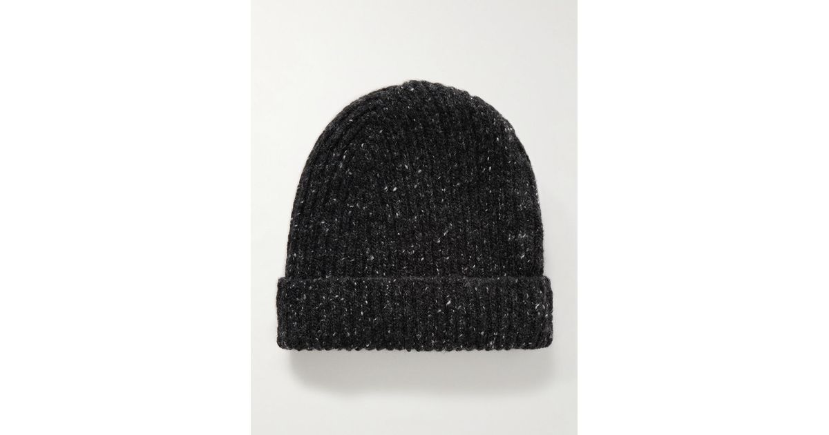 Inis Meáin Ribbed Donegal Cashmere Beanie in Black for Men | Lyst UK