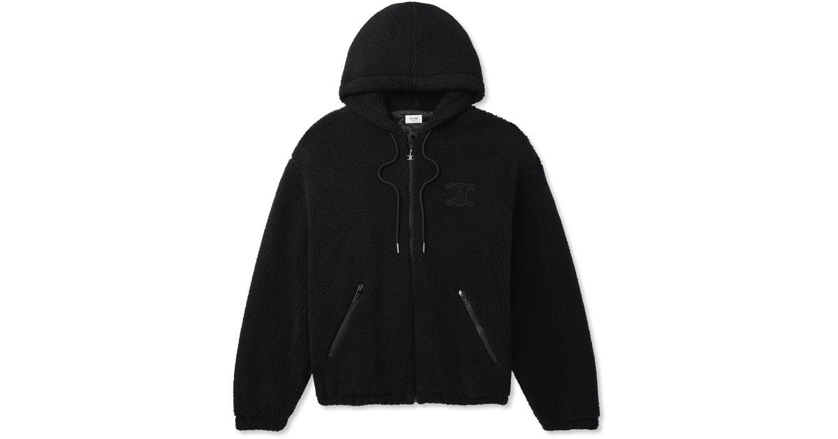 Celine Logo-Embroidered Wool And Cotton-Blend Fleece Hooded Jacket in ...