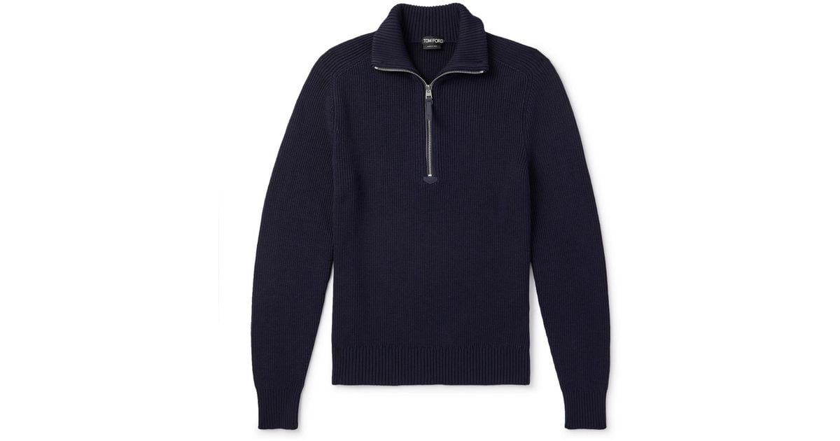 Tom Ford Slim-fit Ribbed Silk And Merino Wool-blend Half-zip Sweater in ...