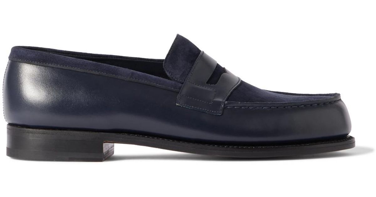 J.M. Weston 180 Leather And Suede Penny Loafers in Blue for Men | Lyst