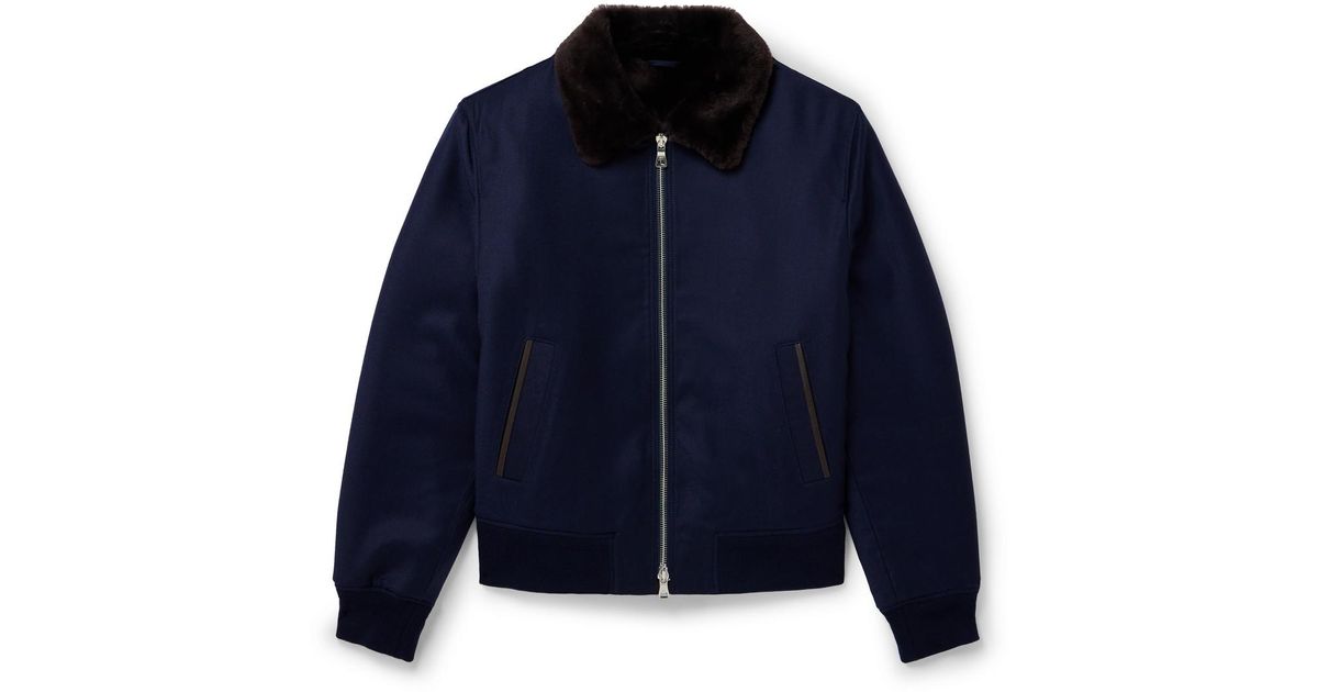 MR P. Shearling-Lined Brushed-Wool Jacket in Blue for Men | Lyst