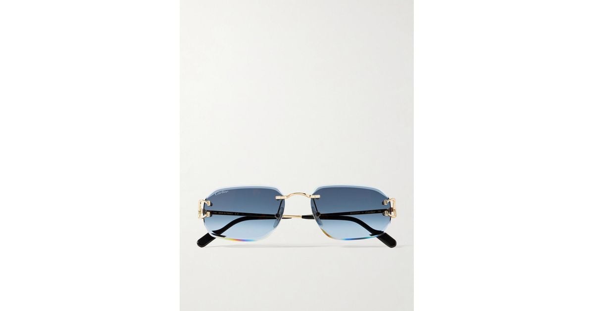 Cartier Signature C Rimless Rectangular-Frame-Tone Sunglasses in Blue ...