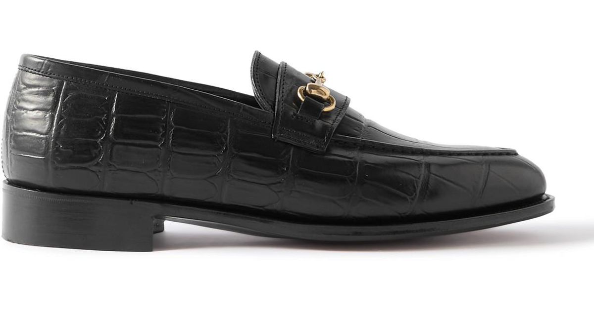George Cleverley Colony Horsebit Croc-effect Leather Loafers in Black ...