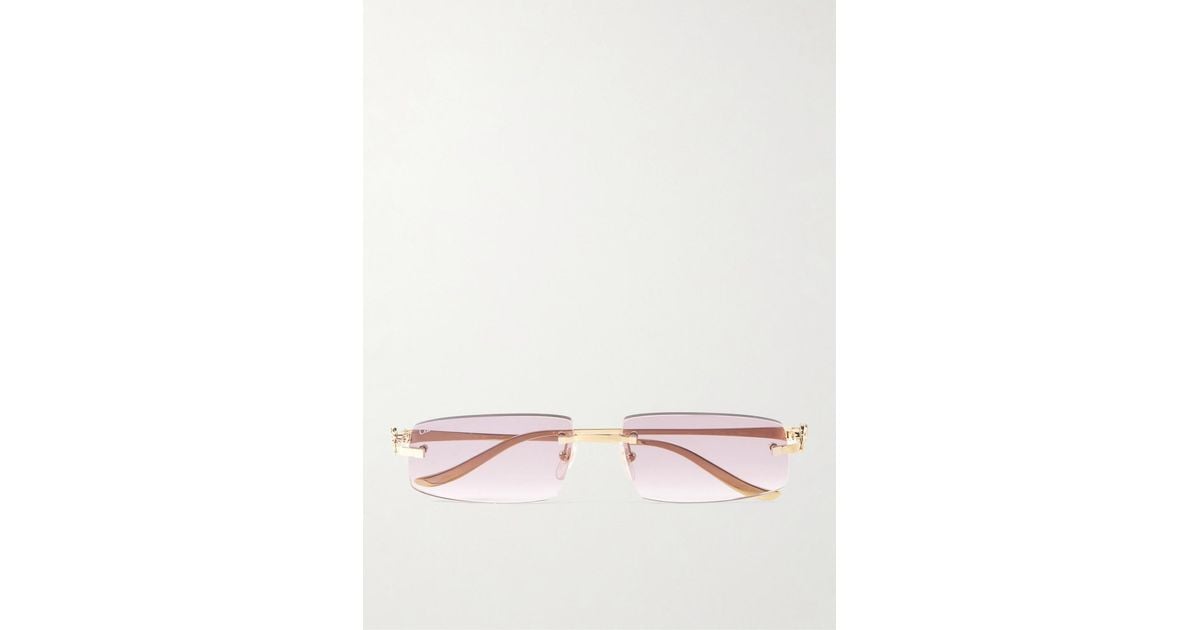 Cartier Panthère Rimless Rectangular-frame Gold-tone Sunglasses in ...