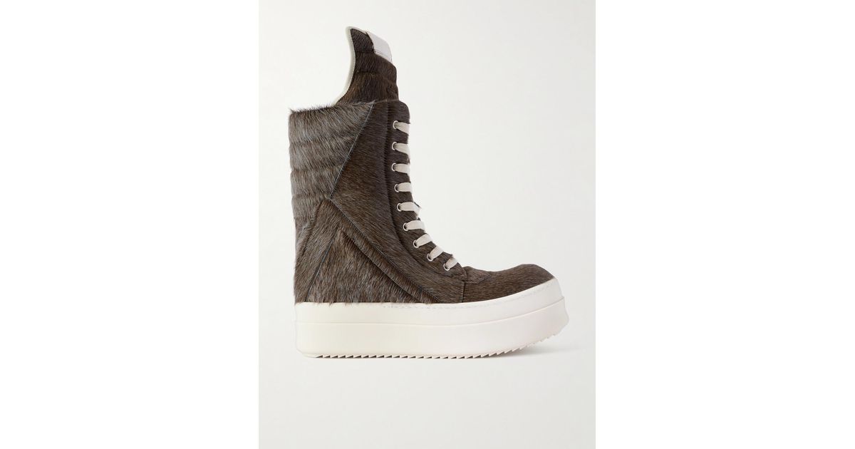 Rick Owens Mega Geobasket Calf Hair High-Top Sneakers in Natural for ...