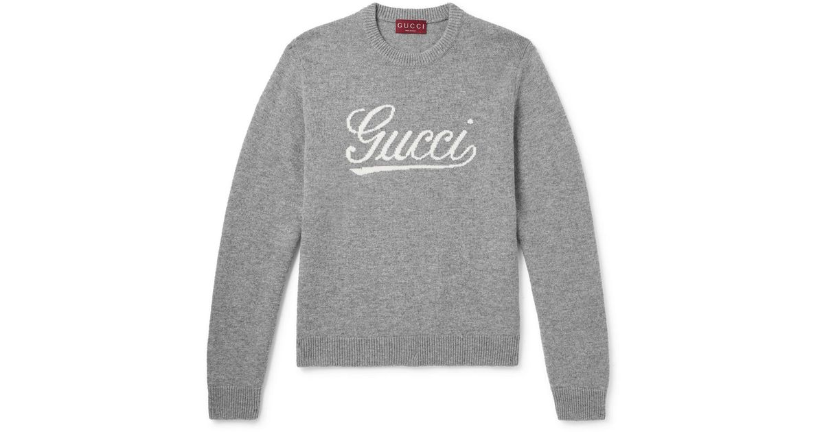 Gucci Logo-Intarsia Wool Sweater in Gray for Men | Lyst